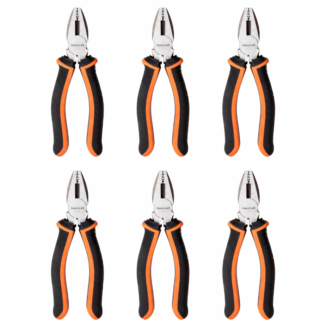 6 x Supercraft - Combination Pliers 160mm - Heavy-Duty Chrome Vanadium