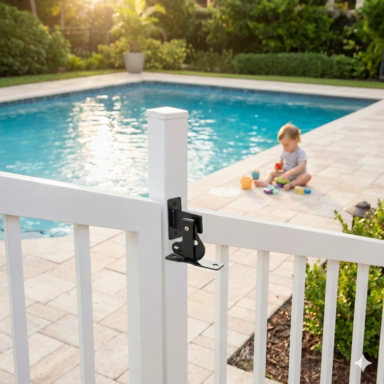 H20 - Passage Gate D Latch with Striker - Black - Secure Hardware for