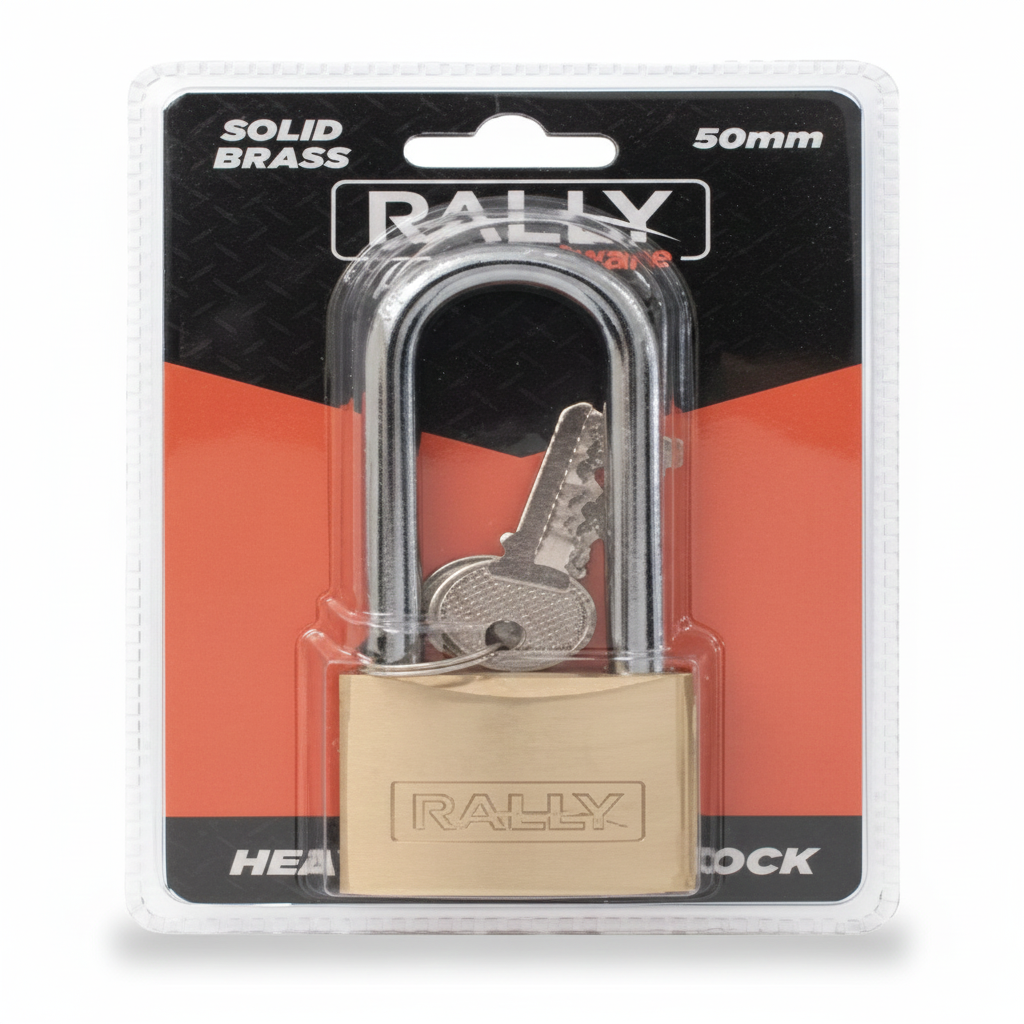 Security Padlock - 50mm Long Shackle - Solid Brass Body for Heavy-Duty