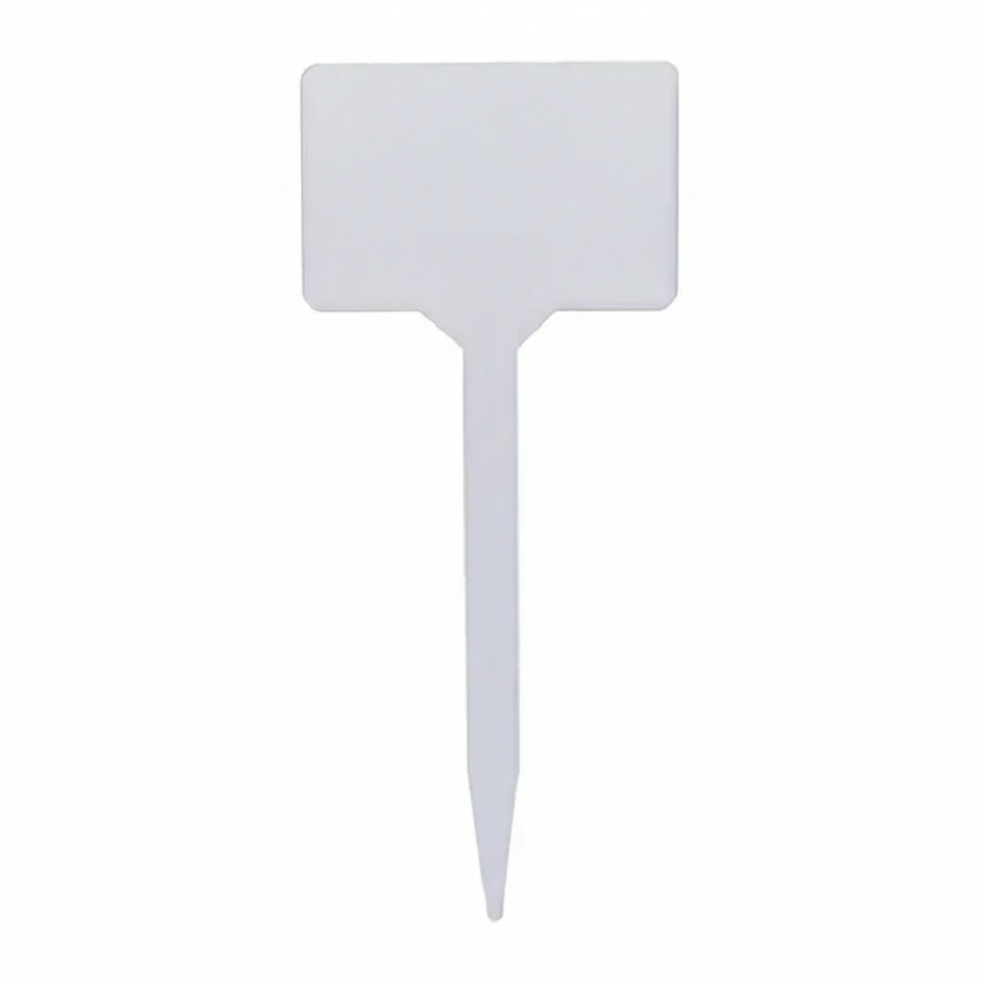 Mini Plastic Bed Marker Stakes - 57x38mm Plate, 95mm Spike, 10 Pack
