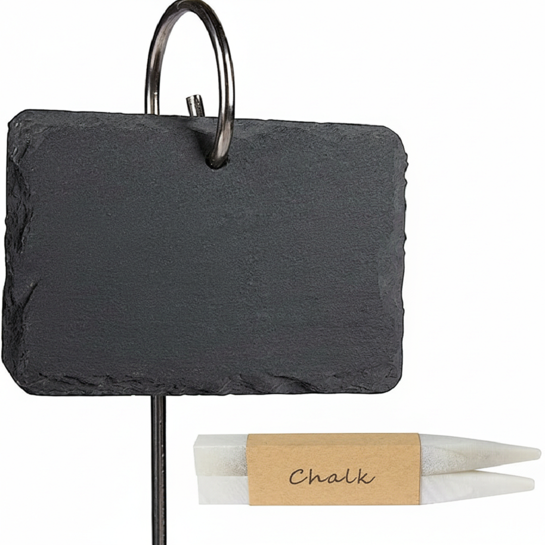 Natural Slate Hanging Plaque Labels - 95x70mm Slate, 200mm Steel Peg,