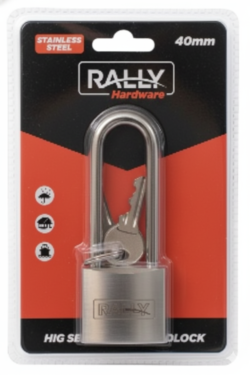 Stainless Steel Security Padlock - 40mm Long Shackle - Weatherproof Lo