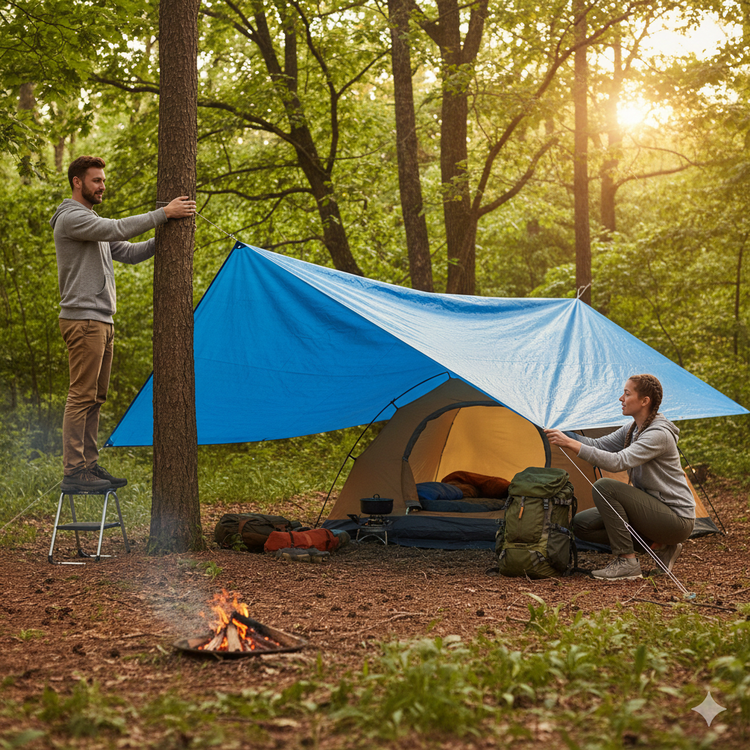 Medium Duty Tarpaulin - 10’ x 12’ (2.9m x 3.6m) - Blue Waterproof Cove