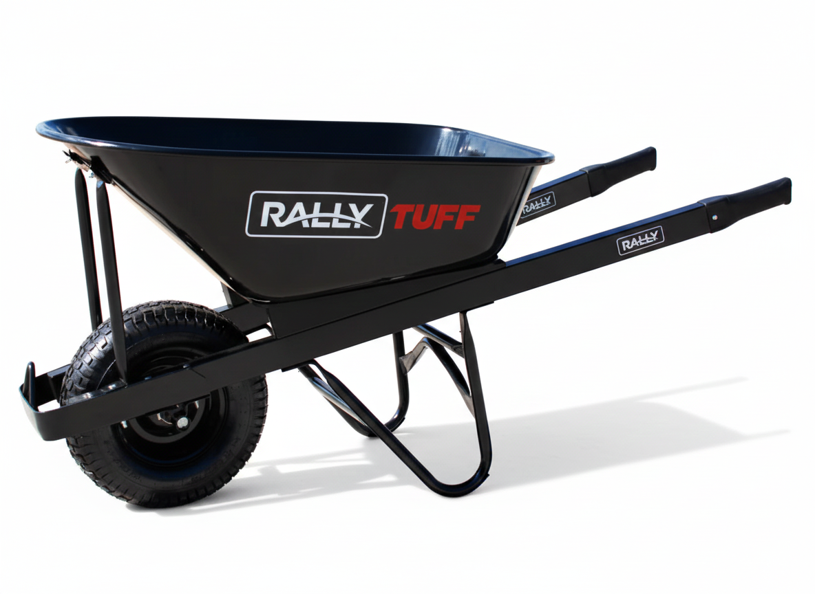 Heavy Duty Wheelbarrow - 105 Litre Black Metal Tray - Professional Bar