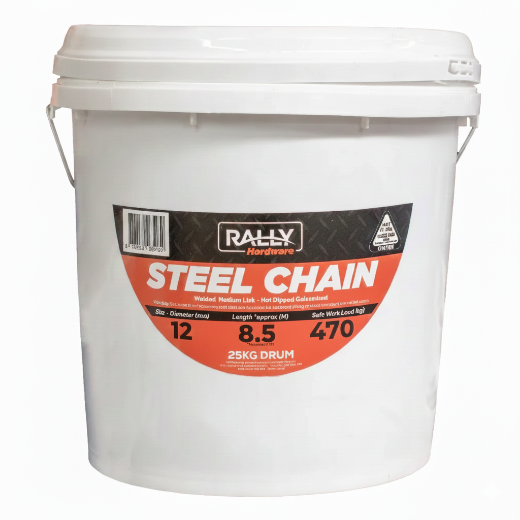 Steel Chain - 12mm x 25kg (Approx 8.5m) - Galvanised General Purpose U
